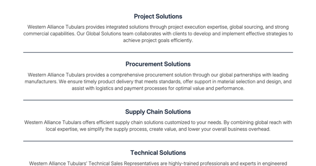 Western Alliance Tubulars | Services